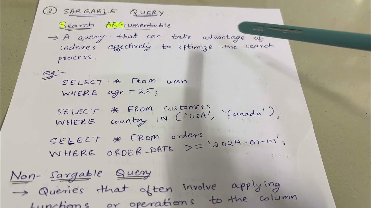 What is SARGABLE QUERY? Imp to know for QUERY OPTIMIZATION IN DBMS - YouTube