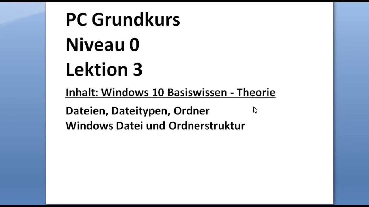 PC Grundkurs Niveau 0 Lektion 3 Dateien und Dateitypen - YouTube