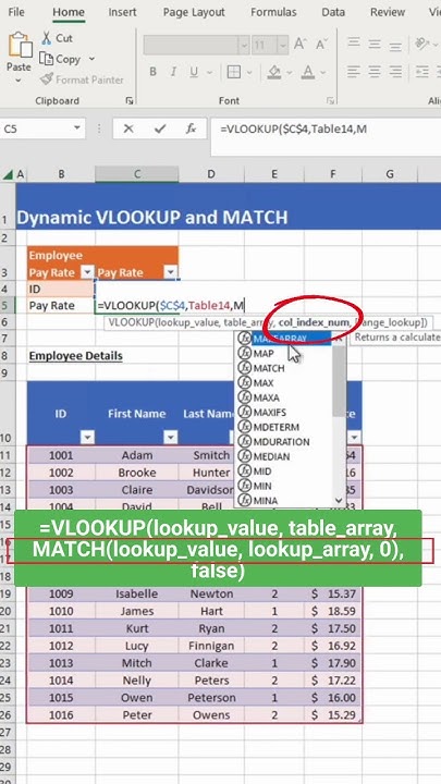 Microsoft Excel - Dynamic VLOOKUP and MATCH Functions - Column no. in VLOOKUP automatically ...