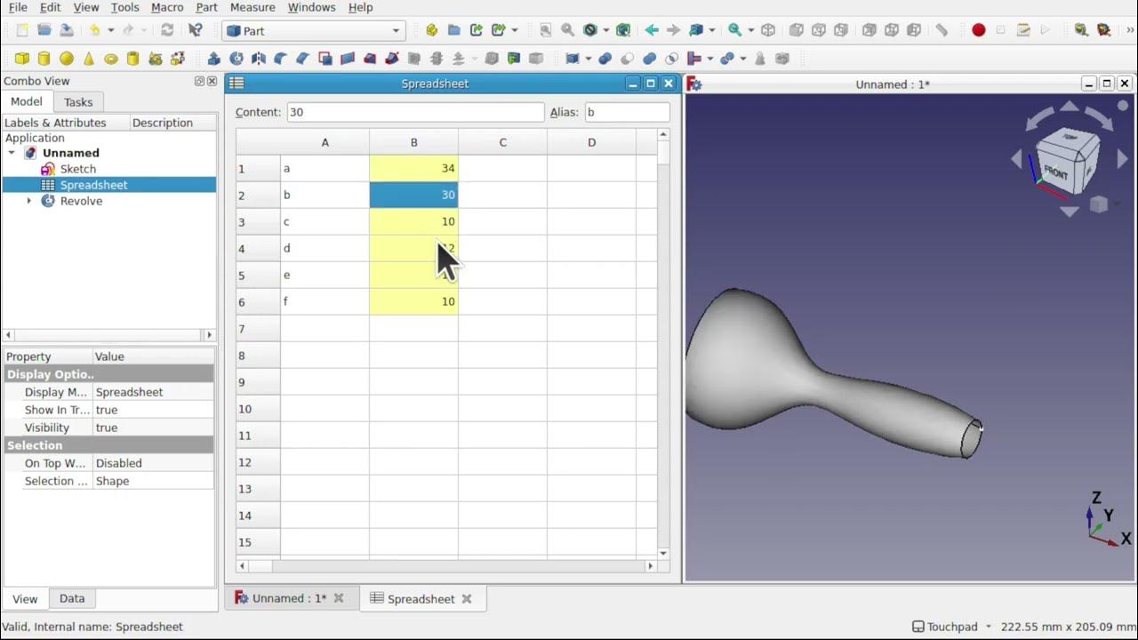 FreeCAD Curves workbench spreadsheet driven revolve - YouTube
