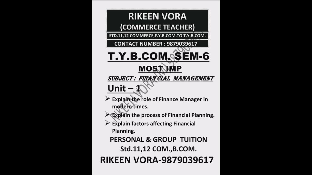 Most Imp for T.Y.B.Com.Sem-6 Financial Management (Unit 1) - YouTube