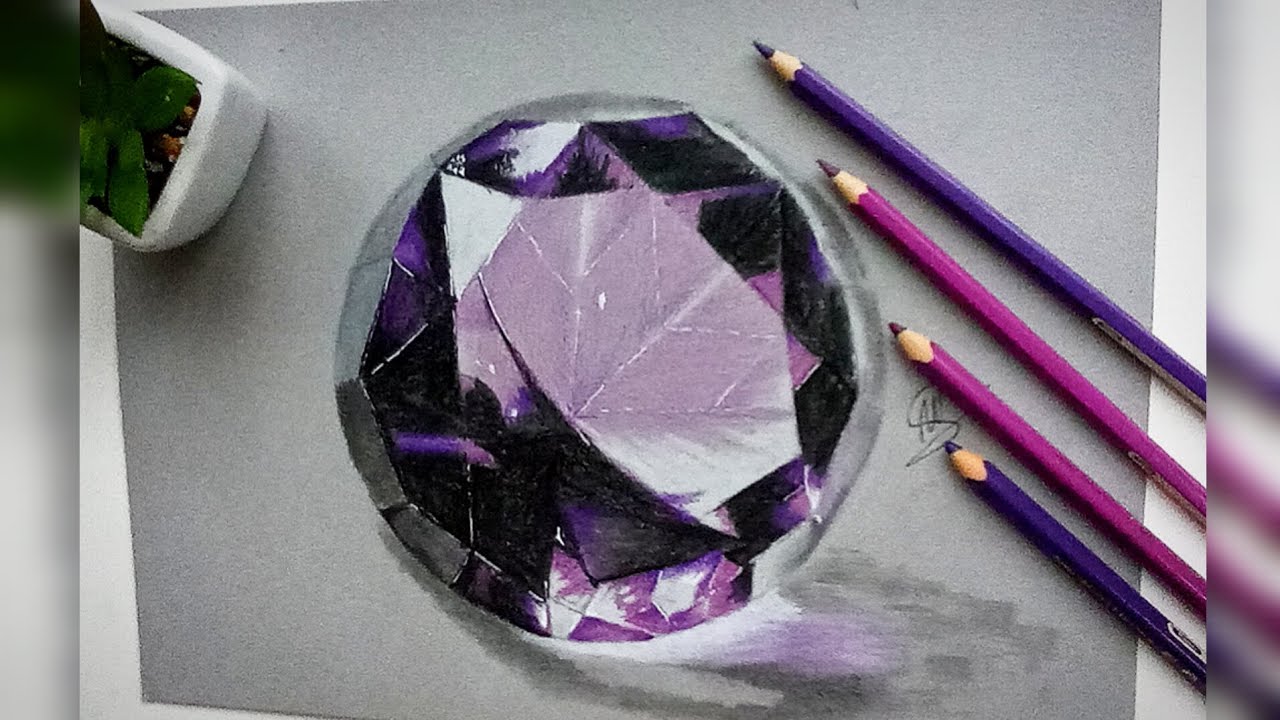 How to draw a realistic diamond - YouTube