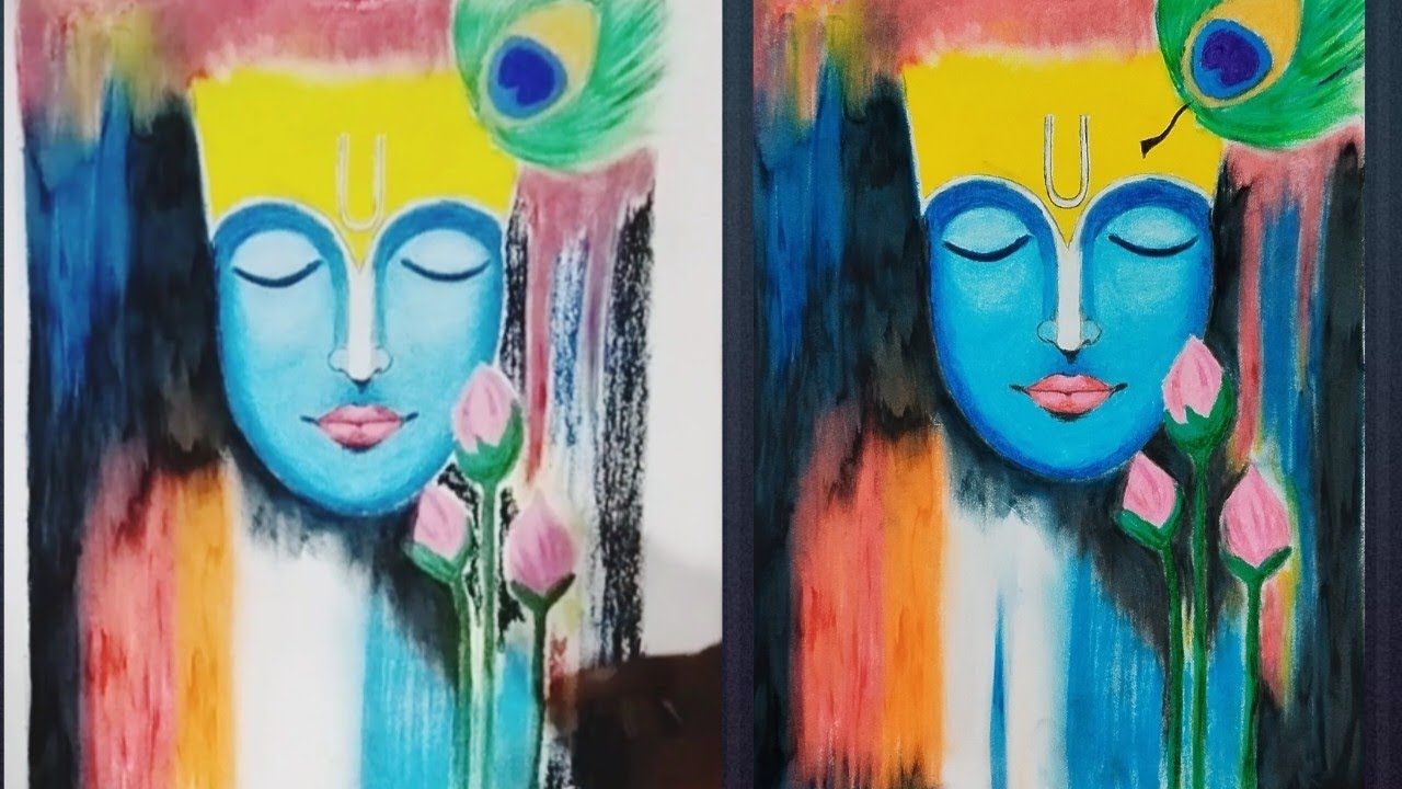 Shree Krishna oil pastel drawing || easy krishna oil pastel art ...