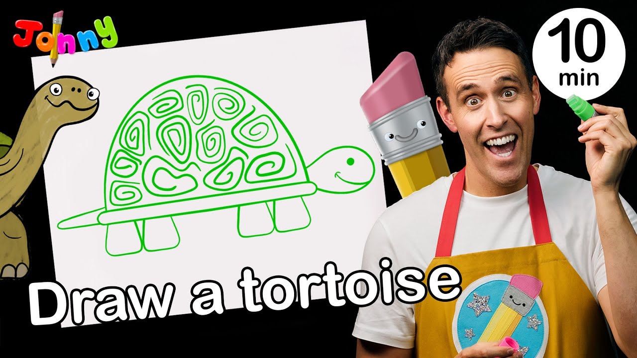 How to draw a slow and steady tortoise 🐢 with Jonny | Easy Step-by-Step ...