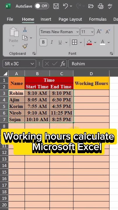 Working hours calculate Microsoft Excel #shortsfeed #shorts #exceltips - YouTube