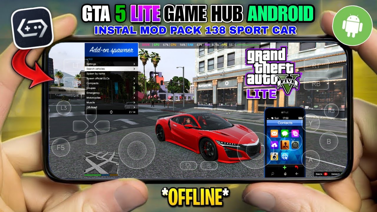 GTA V LITE ON ANDROID (16GB) INSTAL MOD PACK 138 SPORT CAR - GAME HUB ...