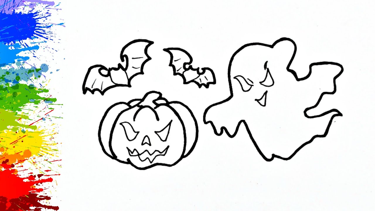 Drawing, Painting, Coloring Halloween Ghost, Pumpkin, Bat step by step ...