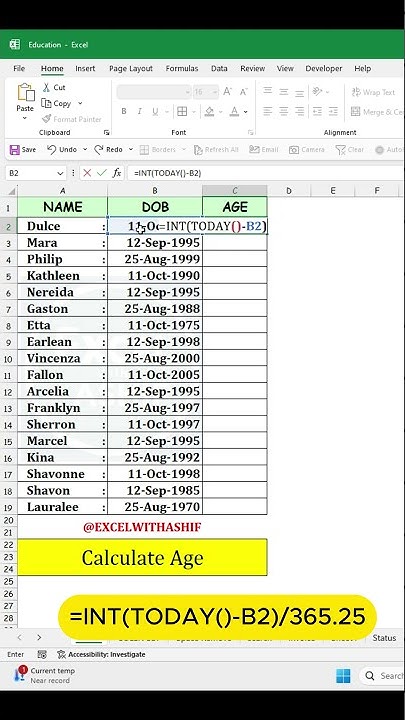 "Efficient Age Calculation Using Excel: Step-by-Step Guide" - YouTube