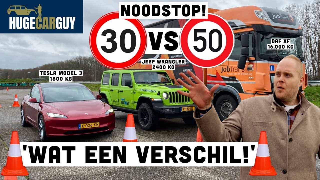 NOODSTOP! bij 30 vs 50 km/h - Zo veel veiliger is het | HUGE Car Guy ...