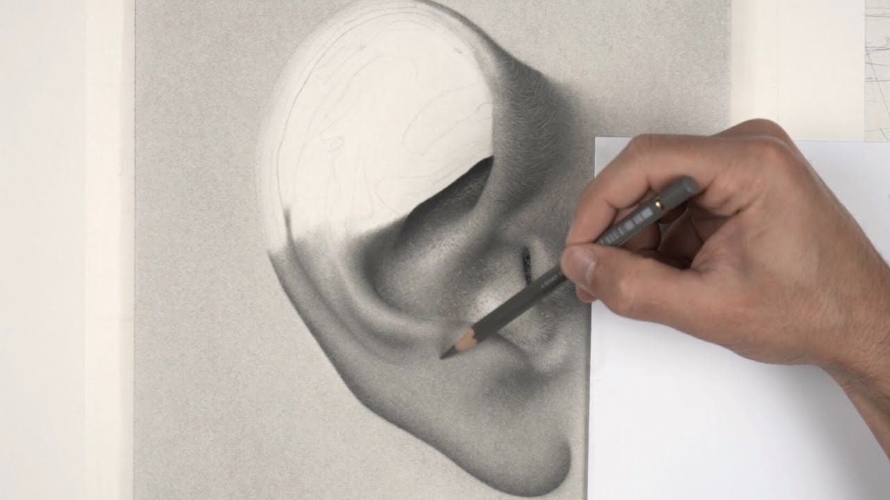 How to Draw a Realistic Ear With Charcoal & Graphite pt 2 - YouTube