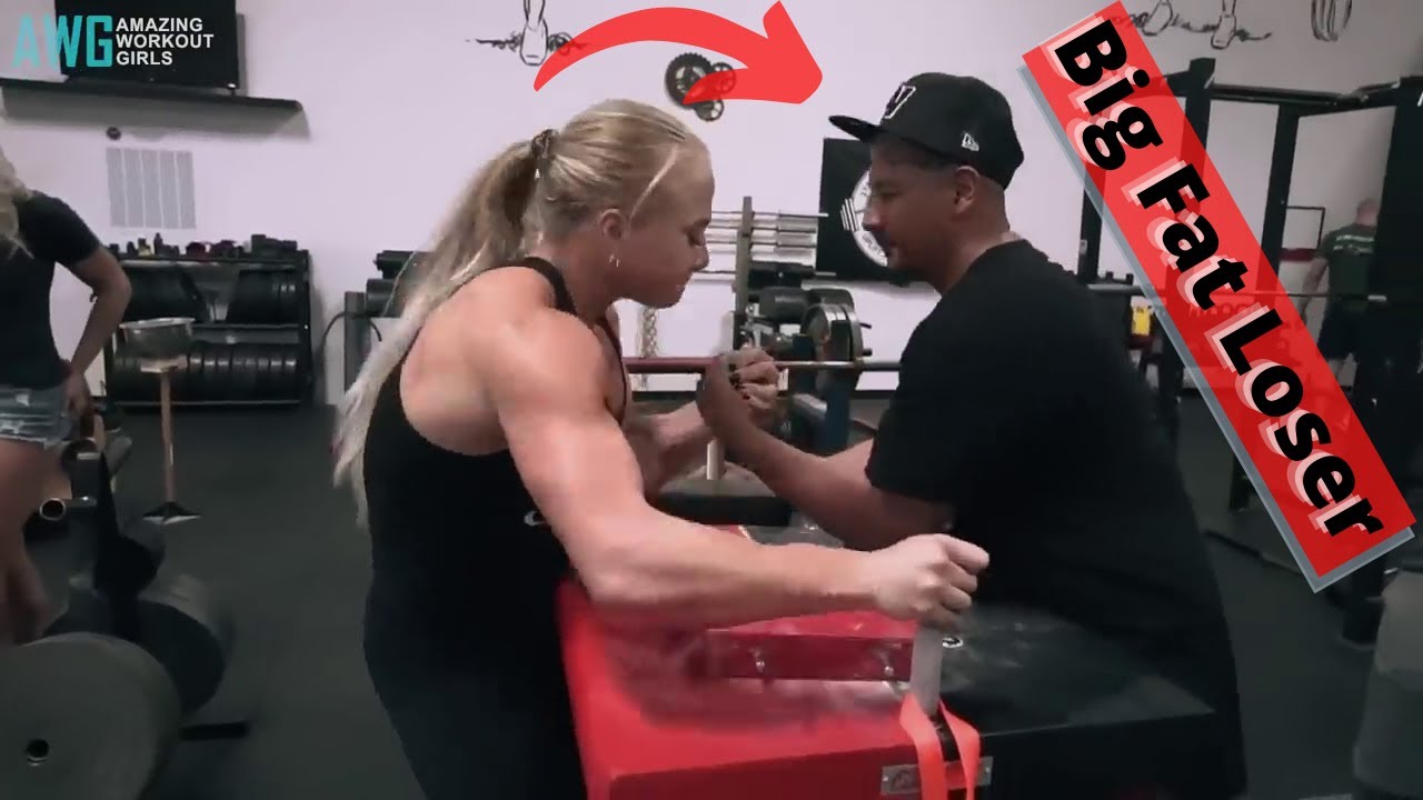 Sarah Backman Man Handling Men Arm Wrestling! - YouTube