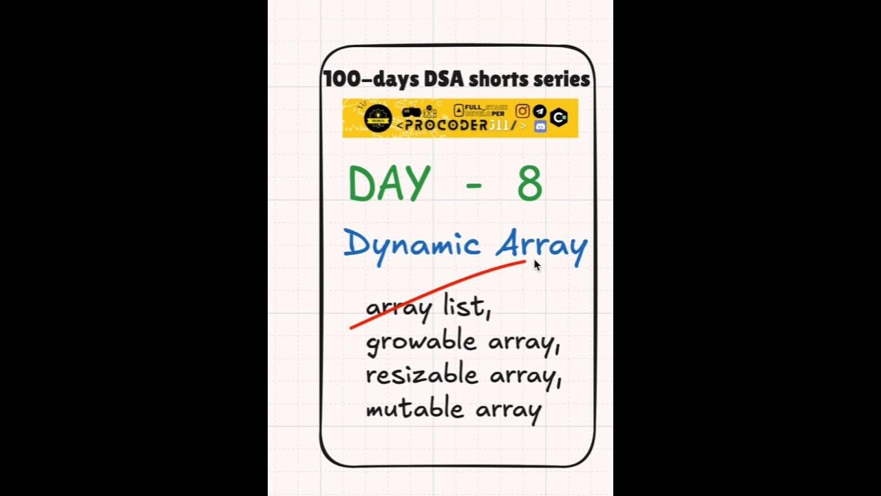 DAY 08/100 Of DSA short series | Topic Is Dynamic Array |@Pro_coder_ji #procoderjii#dsa - YouTube