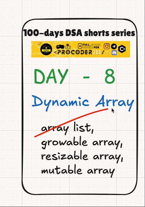 DAY 08/100 Of DSA short series | Topic Is Dynamic Array |@Pro_coder_ji #procoderjii#dsa - YouTube