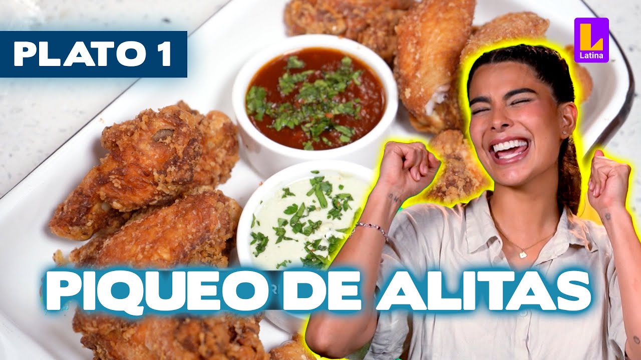 Plato 1: Piqueo de alitas con dips de salsa picante y salsa de queso ...