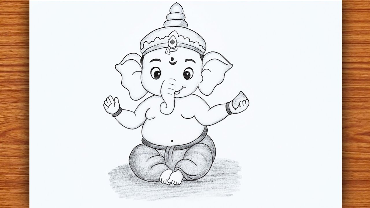 Easy Baby Ganesha Drawing | How to Draw Ganpati Bappa Ganesh With Modak ...