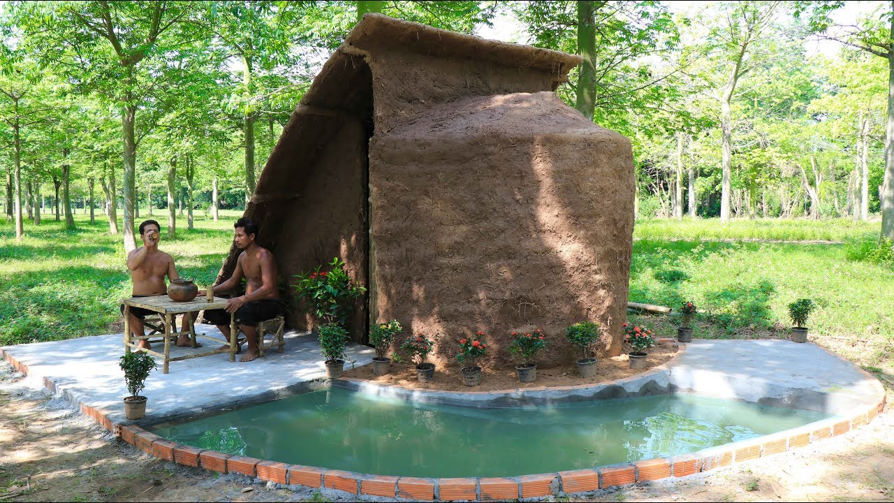 Build mud house in the forest - YouTube