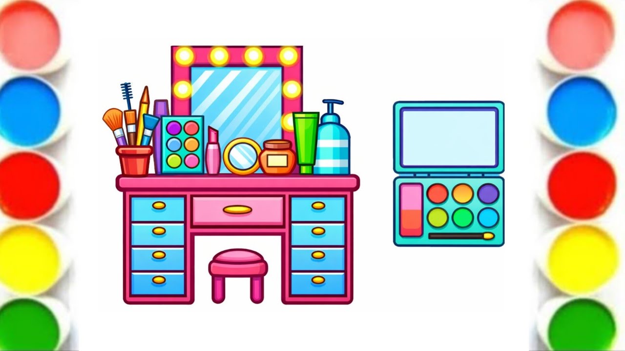 Colorful Vanity Table Coloring | Cute Makeup Table Drawing for Kids and ...