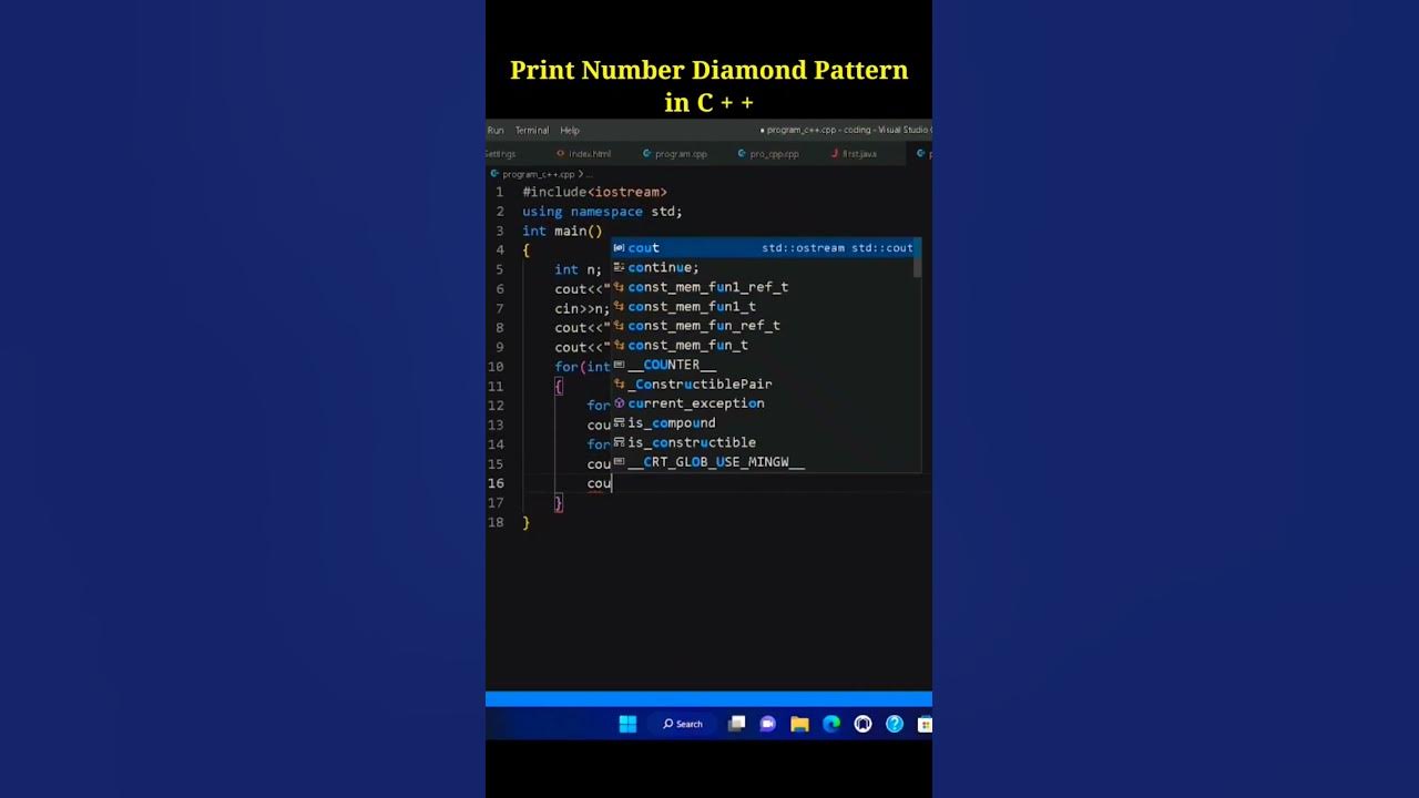 Print Number Diamond Pattern Im C Youtubeshorts Shorts Coding Pattern Cpp Youtube