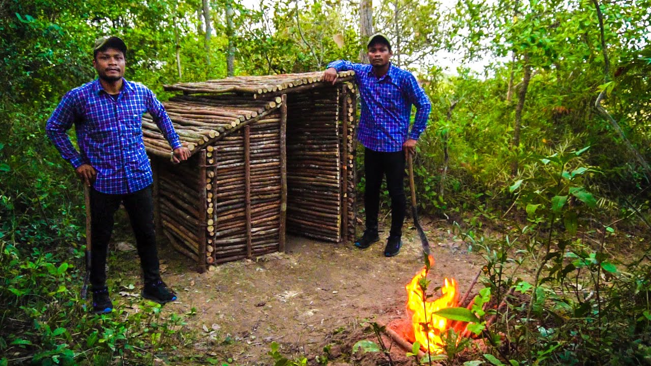 Solo Camping Building A Shelter house by dead woods in jungle. - YouTube