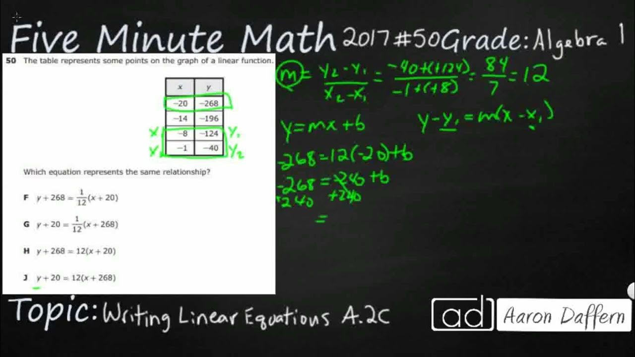Algebra 1 STAAR Practice Writing Linear Equations (A.2C - #4) - YouTube