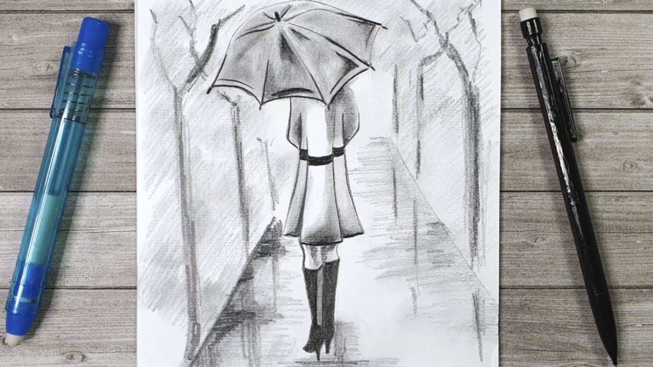 Dessiner Une Femme Avec Un Parapluie Sous La Pluie Tuto Dessin