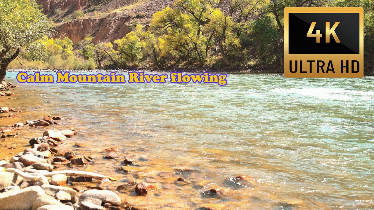 Calm Mountain River flowing 4k. Relaxing River Sounds, Nature White ...