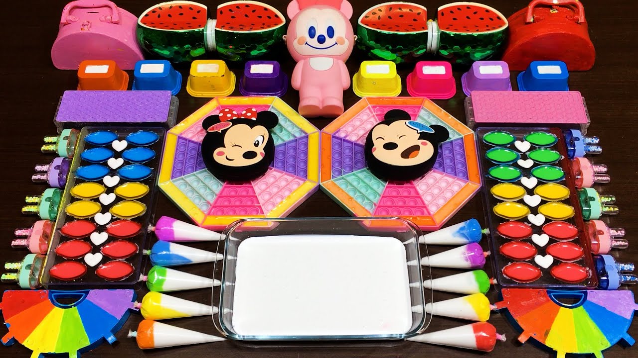 Perfect Rainbow Slime Setup with Mickey and Minnie Mouse | Colorful ...