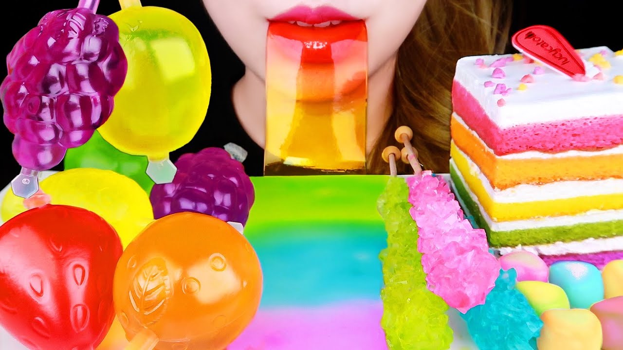 Asmr Rainbow Sheet Jelly Fruit Jelly Rock Candy Cake Marshmallow 먹방