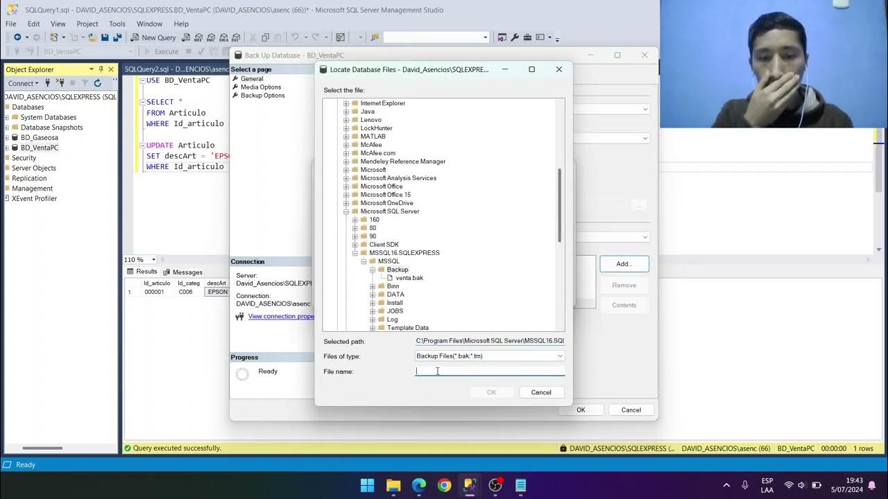 BACKUP Y RESTAURACION DE UNA BASE DE DATOS DE TIPO DIFERENCIAL EN SQL SERVER - YouTube