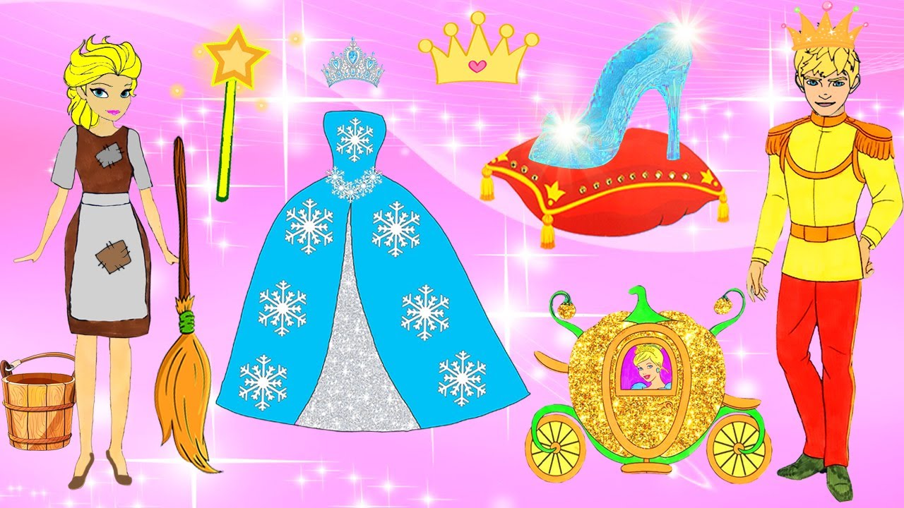 PAPER DOLLS DRESS UP CINDERELLA ELSA COSTUMES DRESSES QUIET BOOK ...