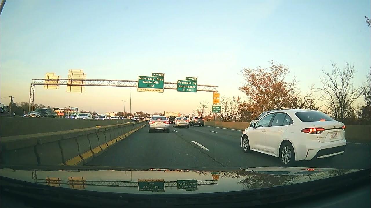 Driving along I-93 North toward Boston, Massachusetts with traffic ...