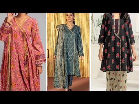 Lawn cotton dress designs2024/shirt par side border ki patti k Sath ...