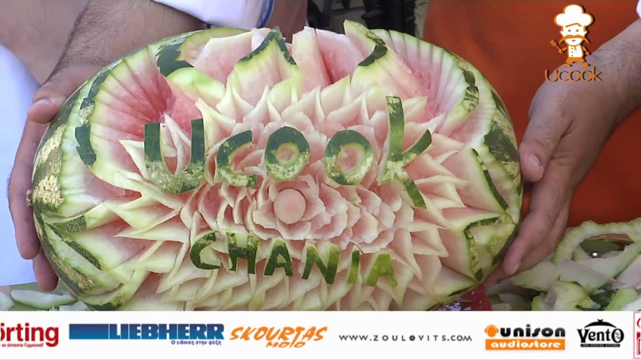 ΣΚΑΛΙΣΜΑ ΚΑΡΠΟΥΖΙΟΥ - WWW.UCOOK.GR - CARVING ON WATERMELON - YouTube