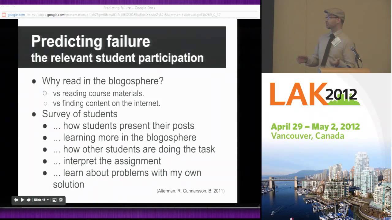 [LAK 2012] May 2: 8B - Predicting failure: A case study in co-blogging ...