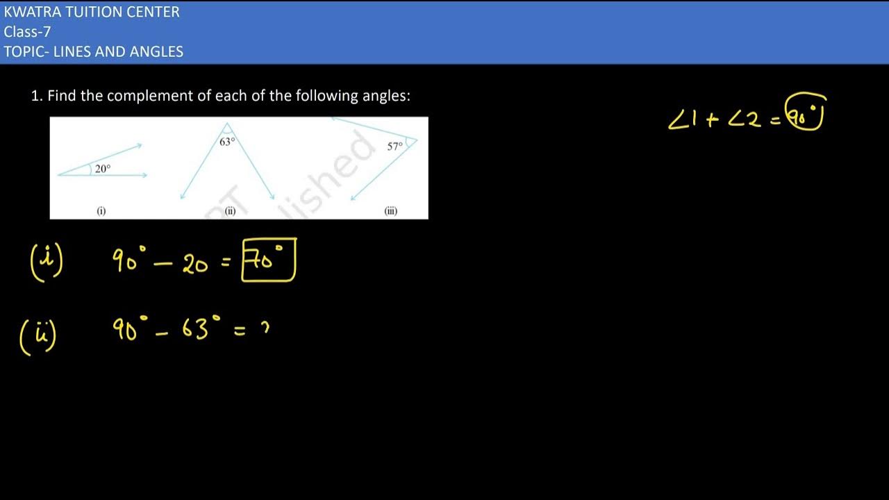 1. Find the complement of each of the following angles: - YouTube