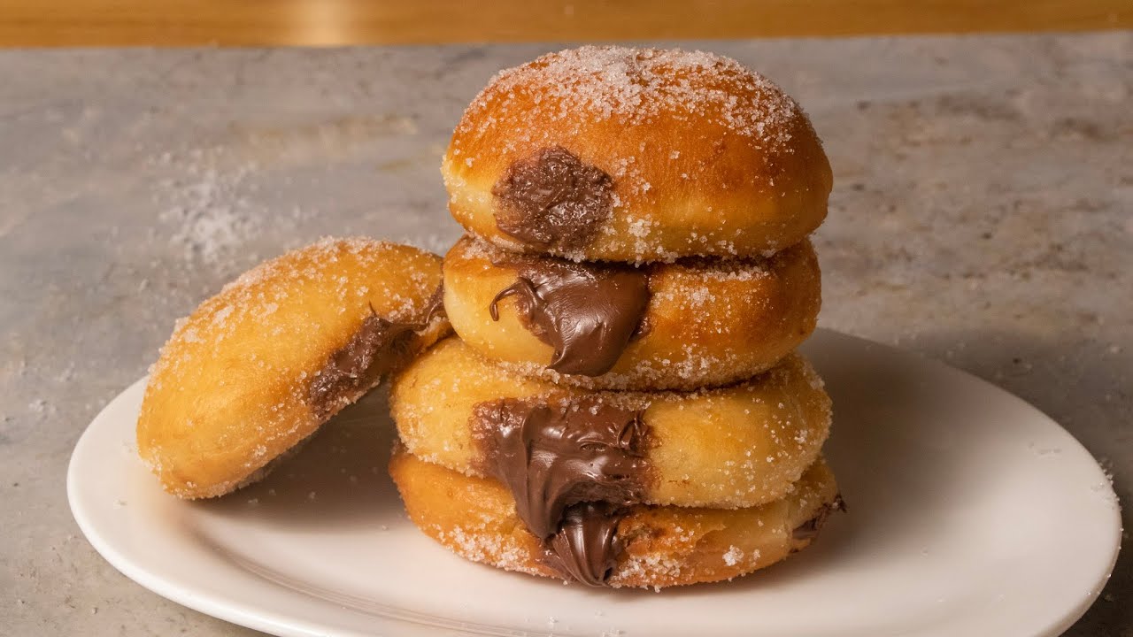 Nutella Bomboloni | Nutella Bomboloni recipe eggless | Nutella Stuffed ...