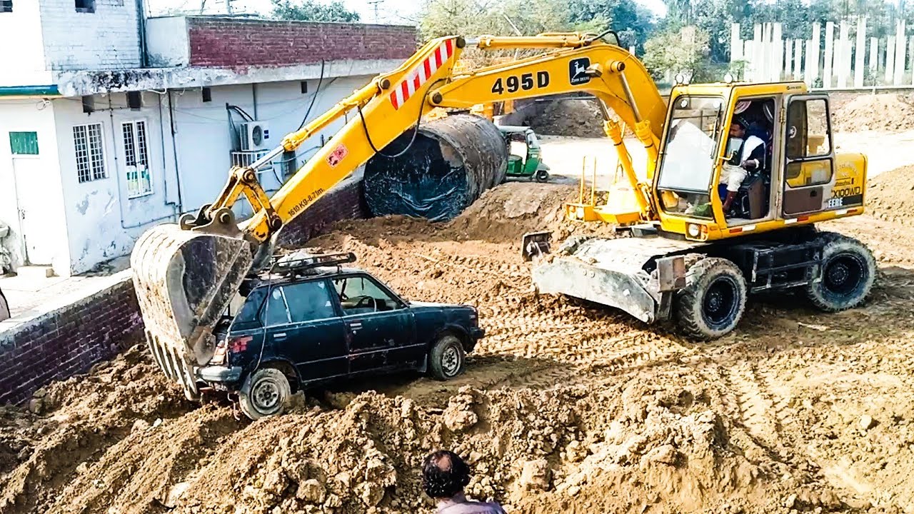 mini car & excavator machine/ John Deere machine pick up cras - YouTube