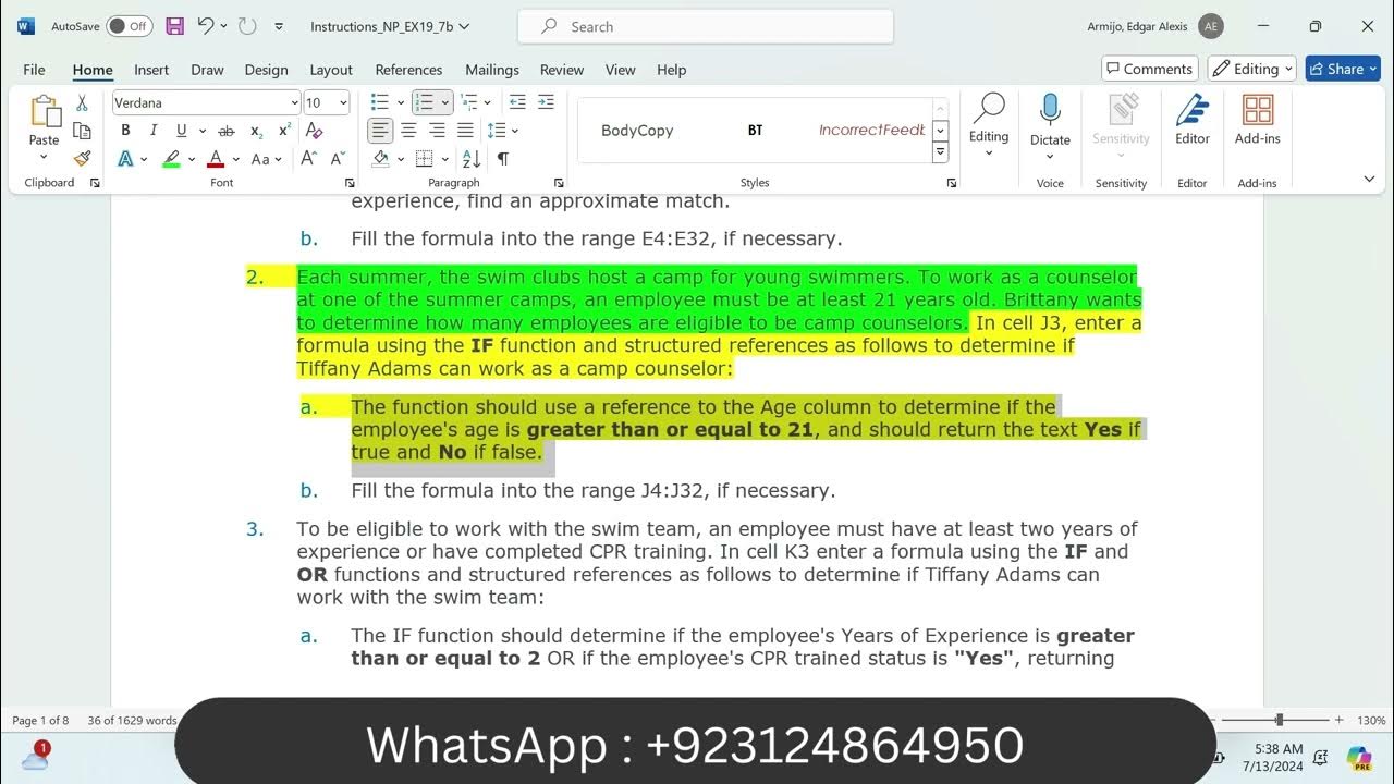 Excel 2019 | Module 7: SAM Project 1b Brevard County Swim Clubs | NP ...