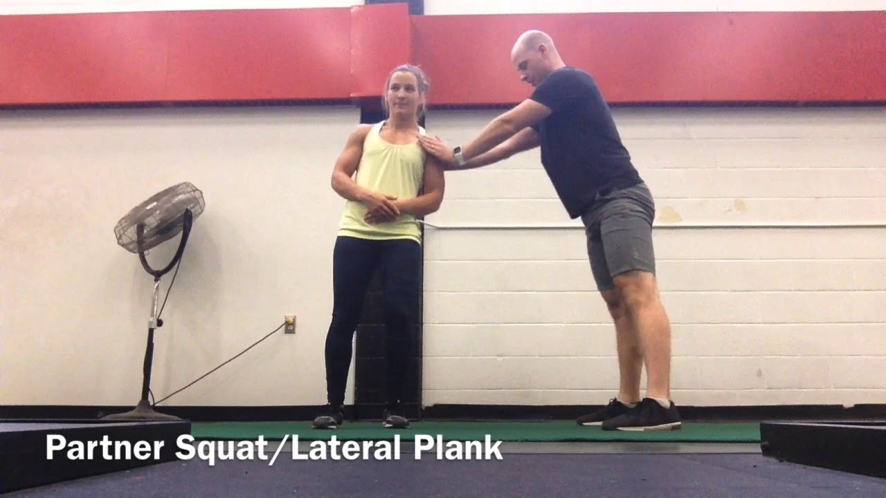 Partner Squat with Lateral Plank - YouTube