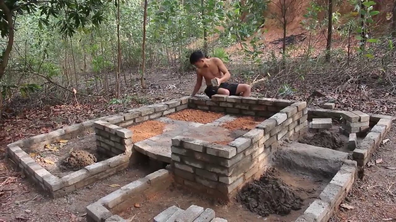 How to build a big heated swimming pool with primitive technology - YouTube