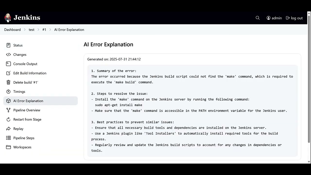 Explain Error Plugin – Demo v1 (Jenkins AI Error Analysis) - YouTube