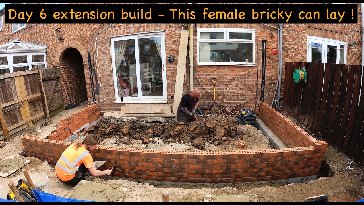 Day 6 Extension Build - Female Brick Layer Tackles Hard Bricks Whilst I ...