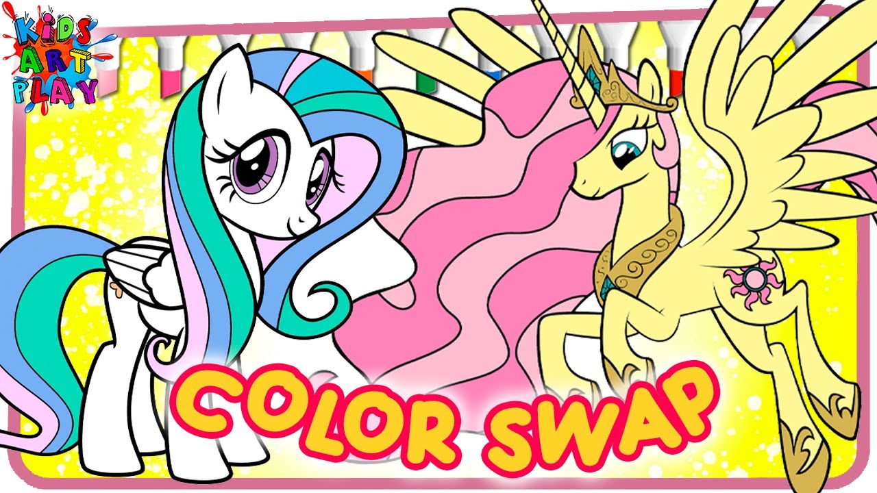 My Little Pony Celestia And Fluttershy COLOR SWAP Coloring Pages How To ...