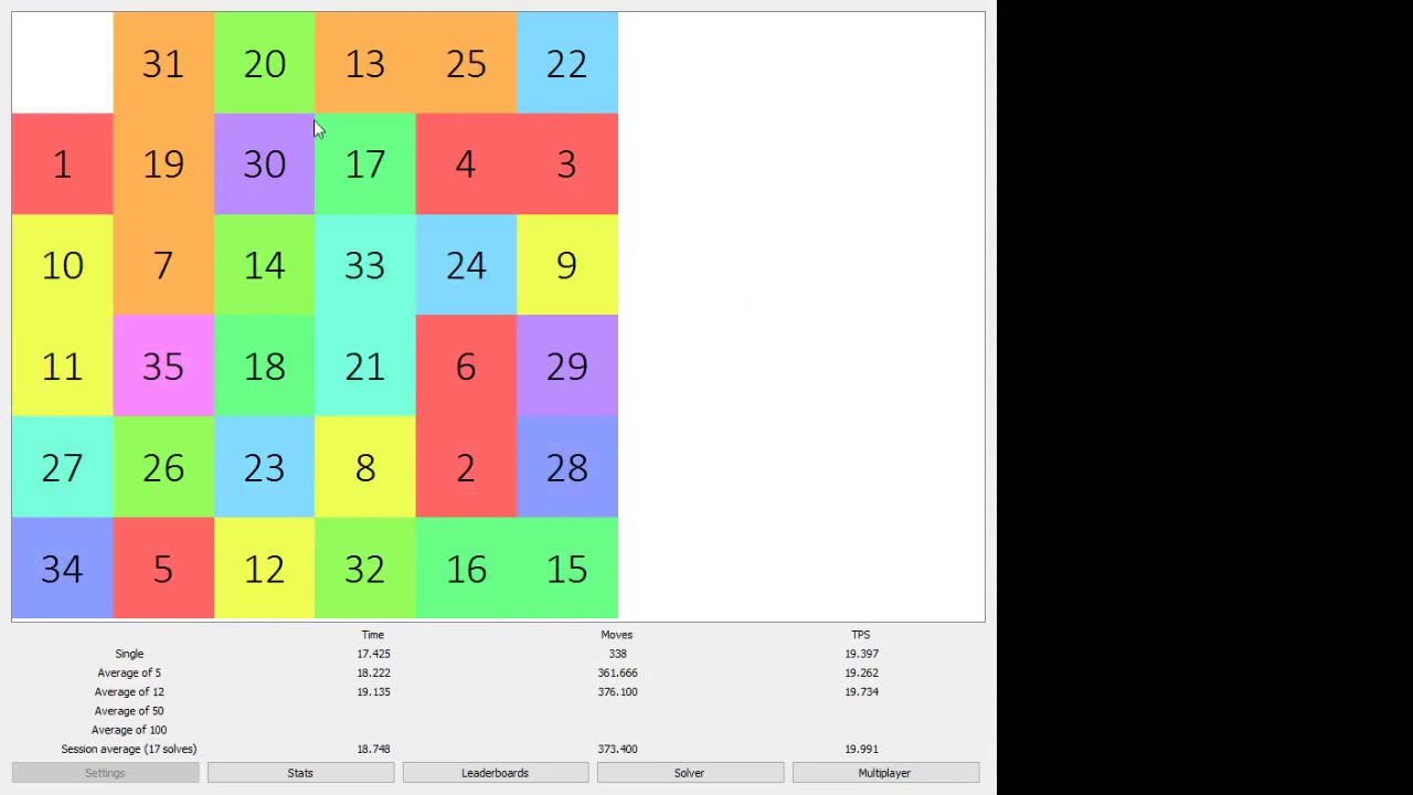 6x6 sliding puzzle 17.8 ao12 - YouTube