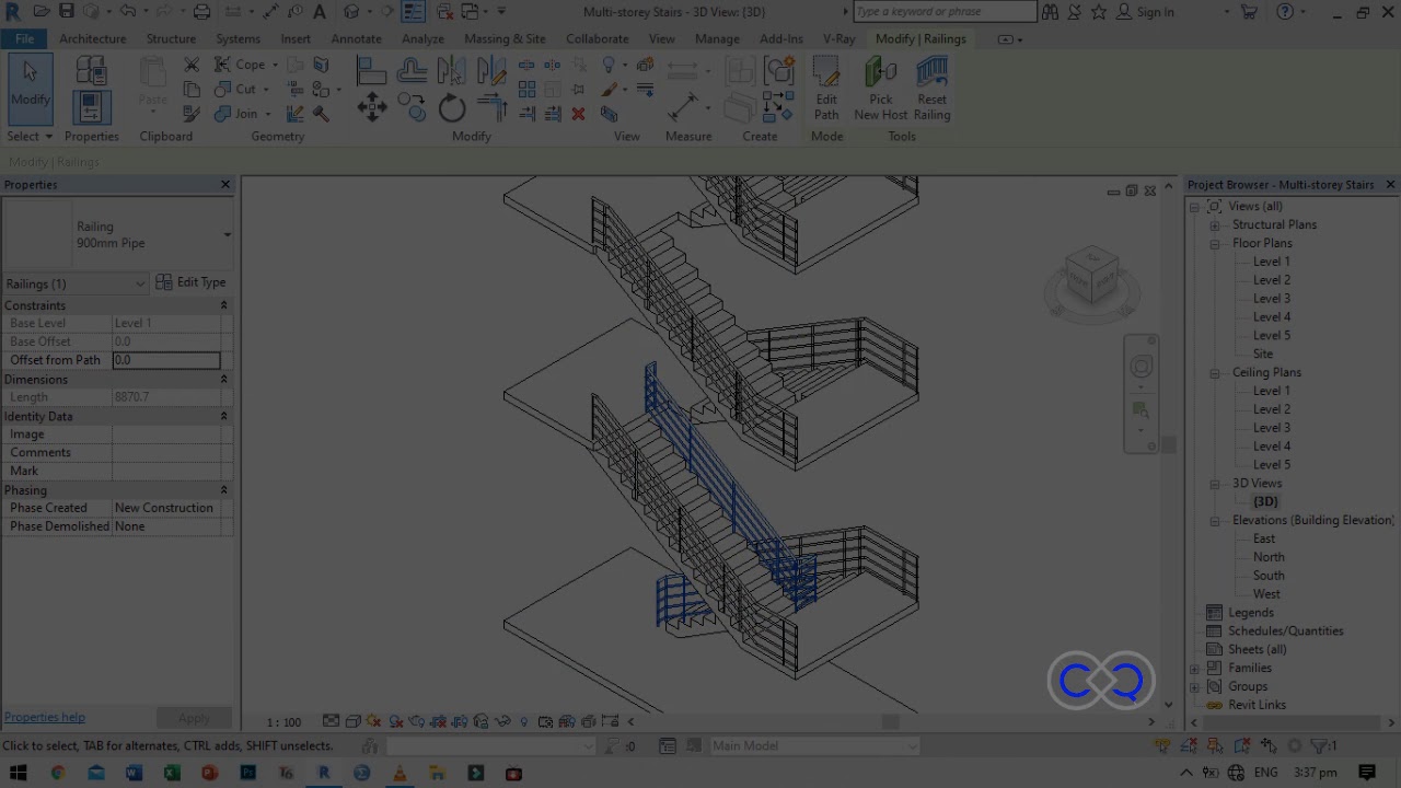 Multi storey Stairs 05 Modifying the Handrails - YouTube