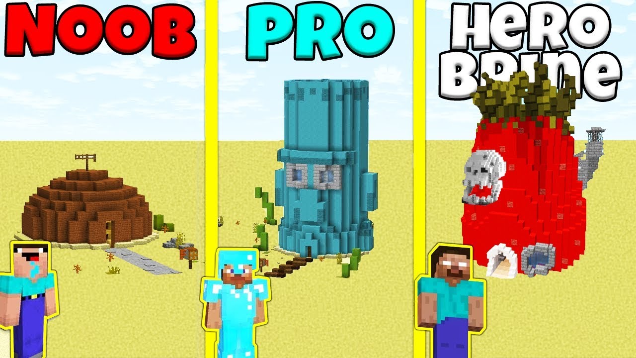 Minecraft Battle Noob Vs Pro Vs Herobrine Sponge Bob House Build