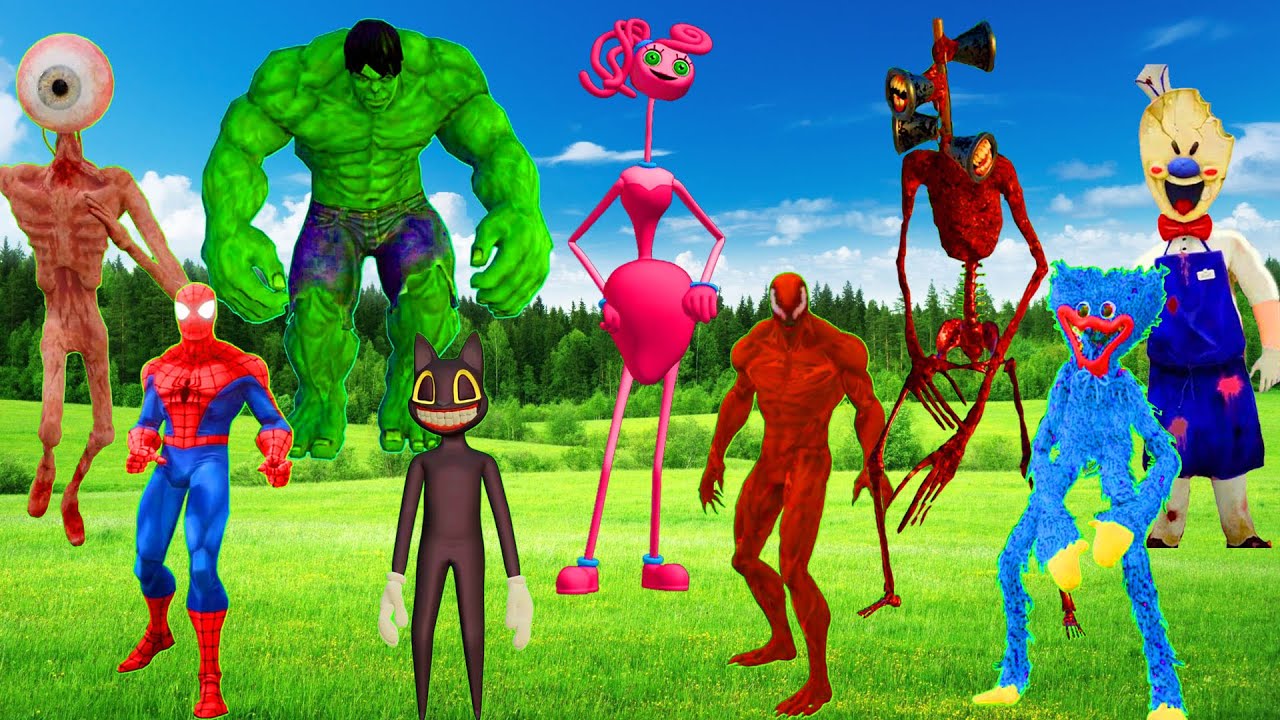 Siren head milkwalker cartoon Cat Hulk Huggy Wuggy Slendy Spider man ...