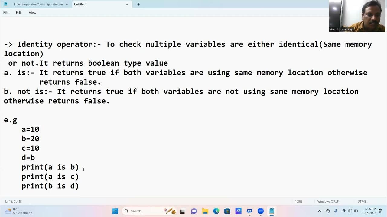 Python Identity Membership Unary Binary And Ternary Operator By Nks Youtube