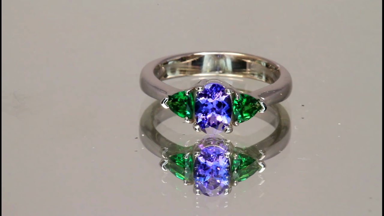 14kt White Gold Tanzanite & Tsavorite Ring - YouTube