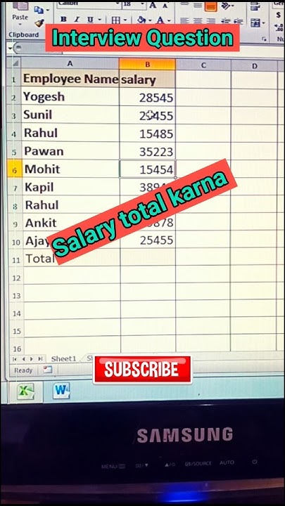Employee salary total #excel #exceltips #exceltricks #exceltutorial #excelformula #tricks #video ...